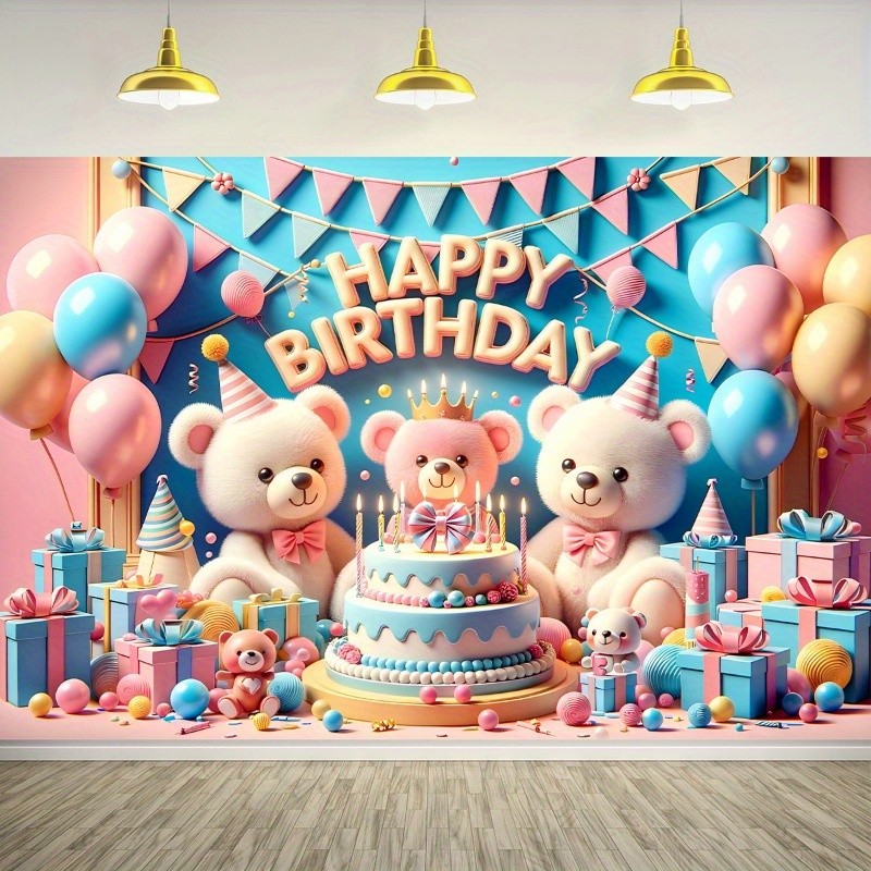 1 piece of cute teddy bear birthday party banner decoration, cute teddy ...