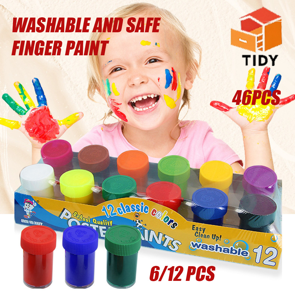 TIDY Washable 6/12 Color Finger Paint set for Kids Funny Finger ...