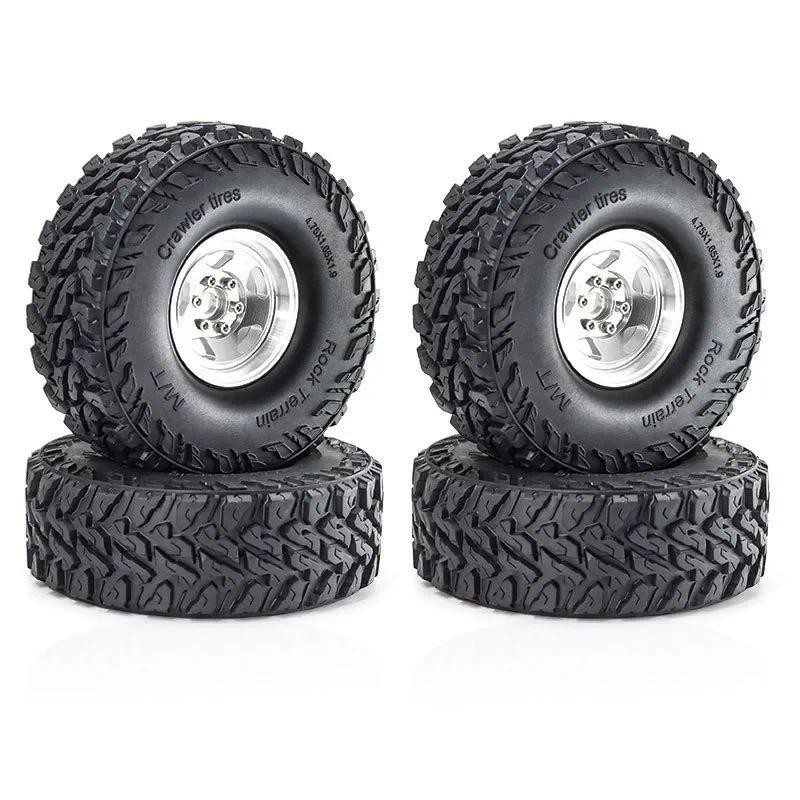 4pcs 120mm 1.9" Metal Beadlock Wheel Rim Rubber Tire Set for 1/10 RC Crawler Car TRX4 90046 ...