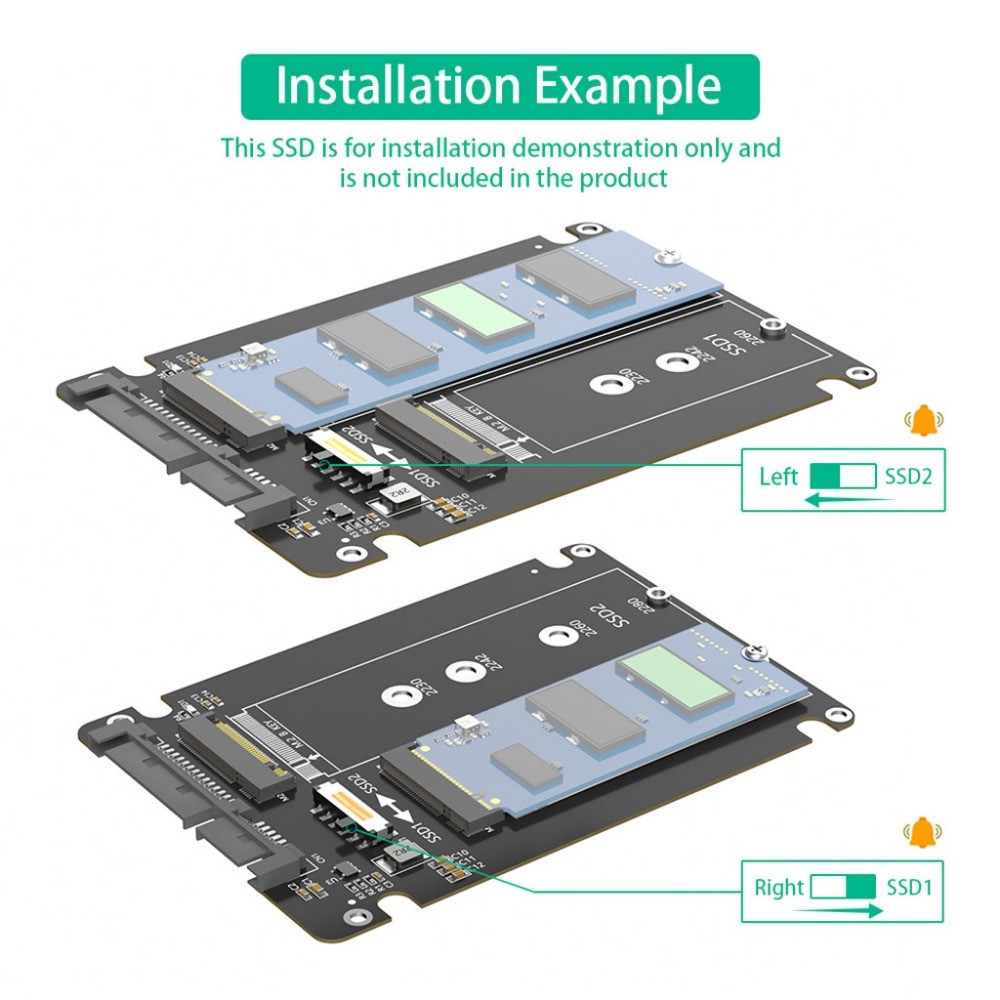 Dual M.2 B Key / B&M Key SSD to 2.5" SATA III Adapter Card With Plastic ...