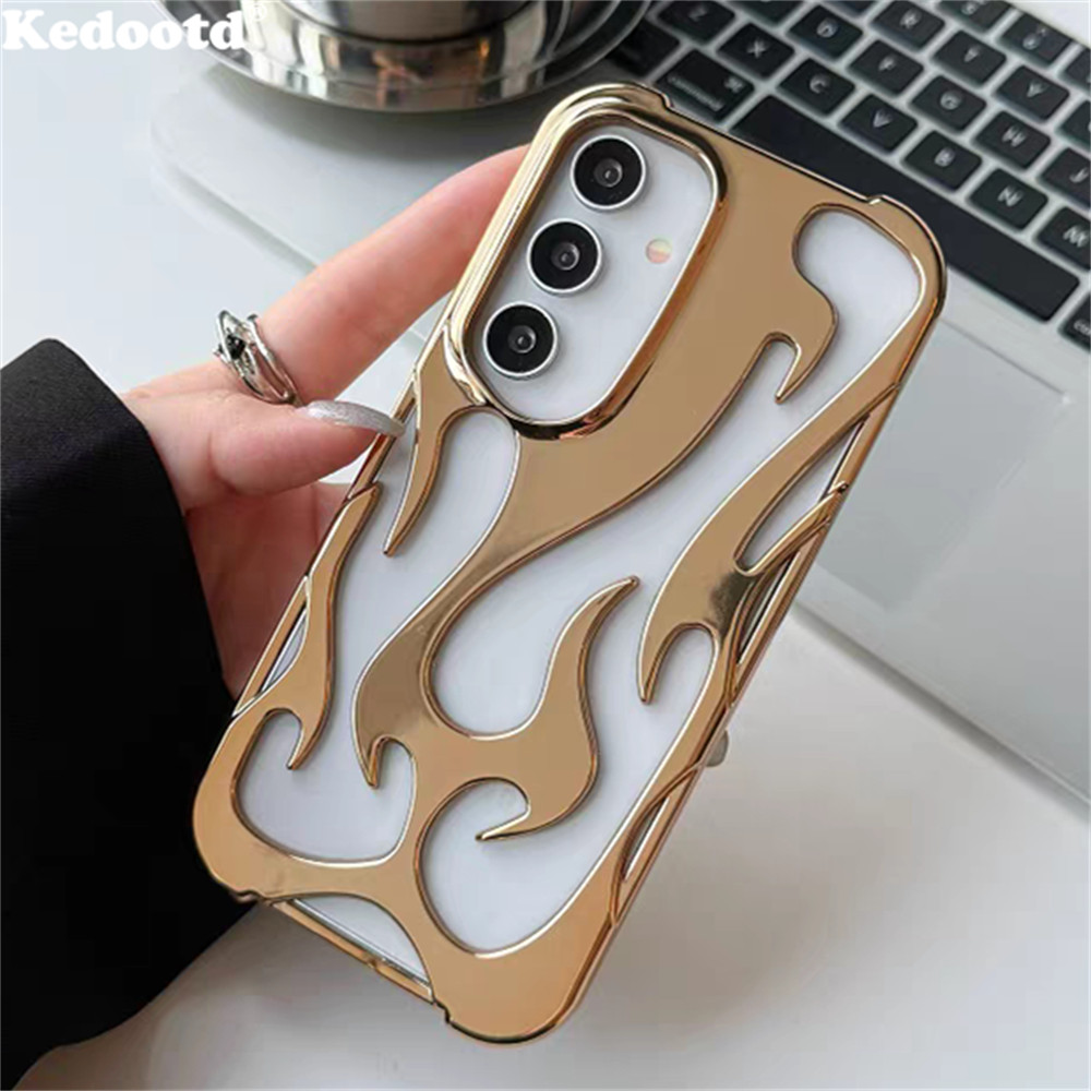 Plating 3D Flame Pattern Cases For Samsung S24 S22 S23 Ultra A16 A06 A55 A15 A54 A14 Fashion ...