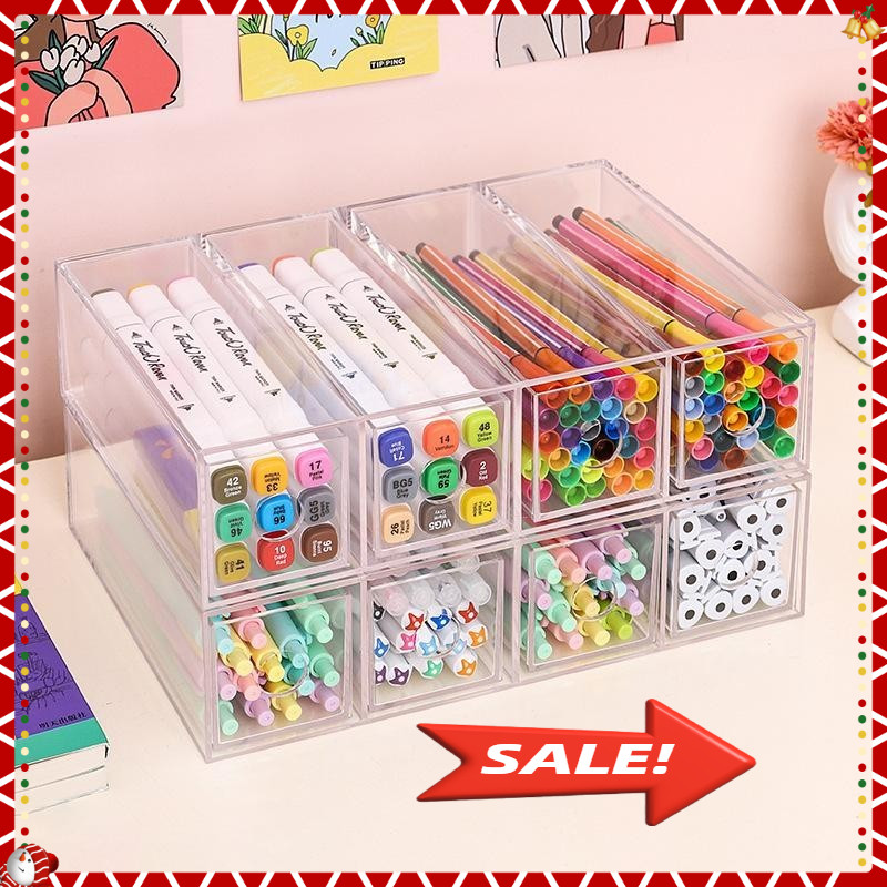 4-Grid Desktop Sorting Organizer Transparent Acrylic Pen Holder Desk ...