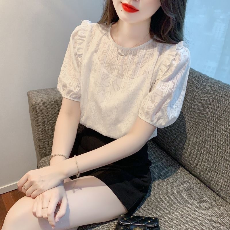 modern filipiniana top， Casual Plain Eyelet Embroidery Pearl Buckle ...