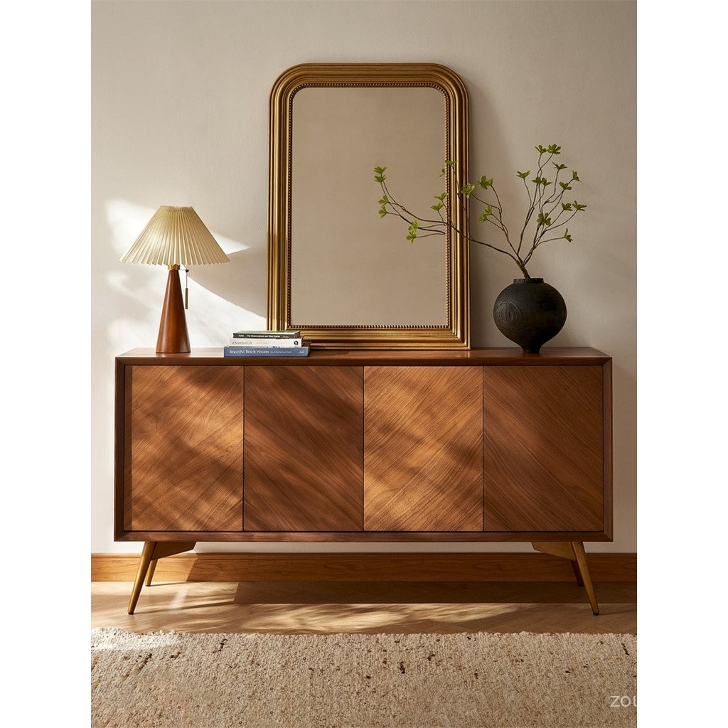 Fishbone Pattern Solid Wood Sideboard Living Room Wall Storage Cabinet ...