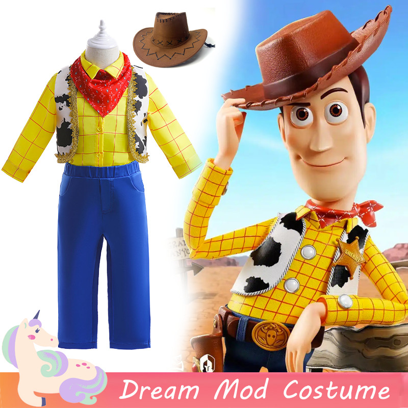 Toy Story 4 Woody Cosplay Costume Yellow Shirt Blue Trouser Cowboy Suit ...
