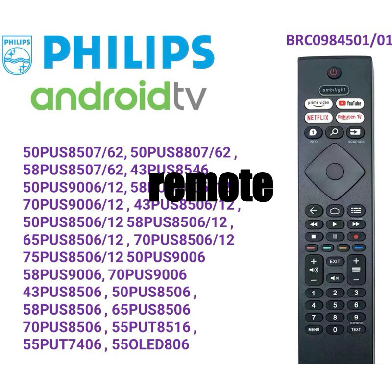 Philips 4K Smart Android TV Remote Control BRC0984501/01 Philips TV ...