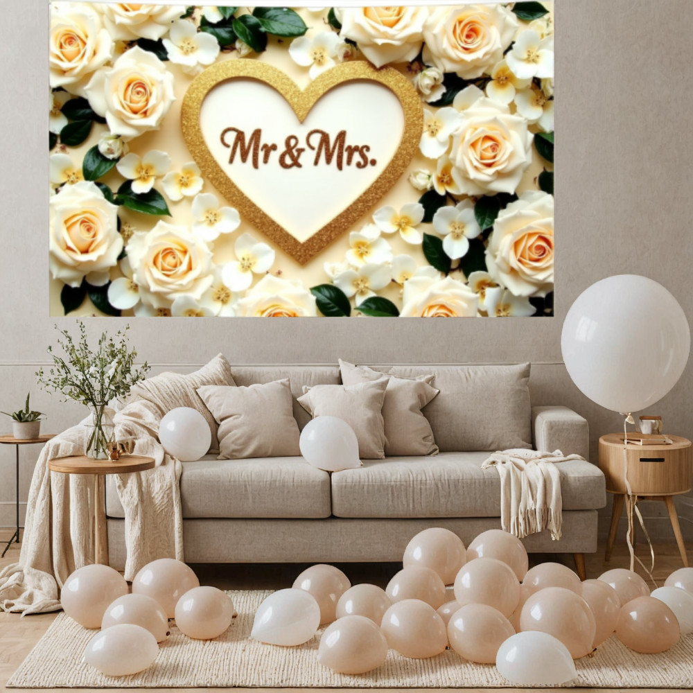 Mr & Mrs Yellow Rose Floral Bridal Shower Backdrop Mr Mrs Wedding Theme ...