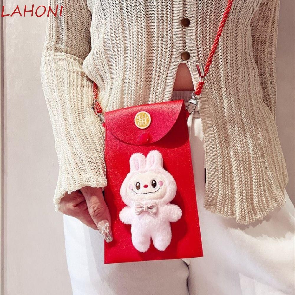CURTES Labubu Red Packet, Cross Body Plush Labubu Lucky Money Pockets ...