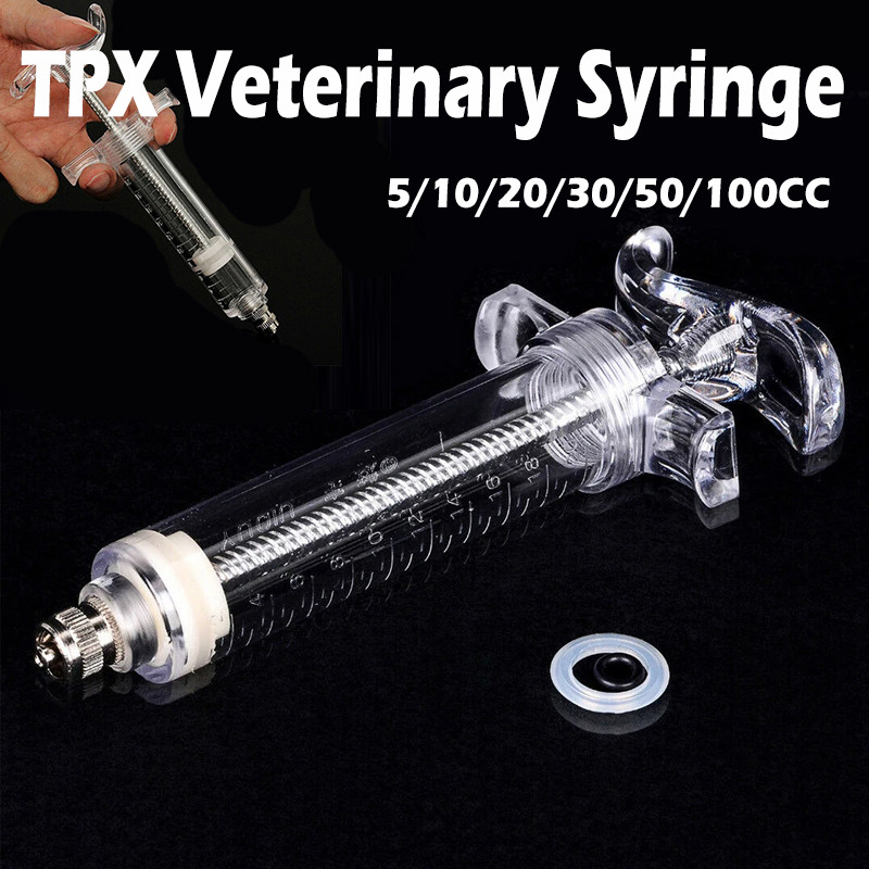 5/10/20/30/50ml Animal Syringe Heavy Duty Tpx Steel Reusable Injector ...