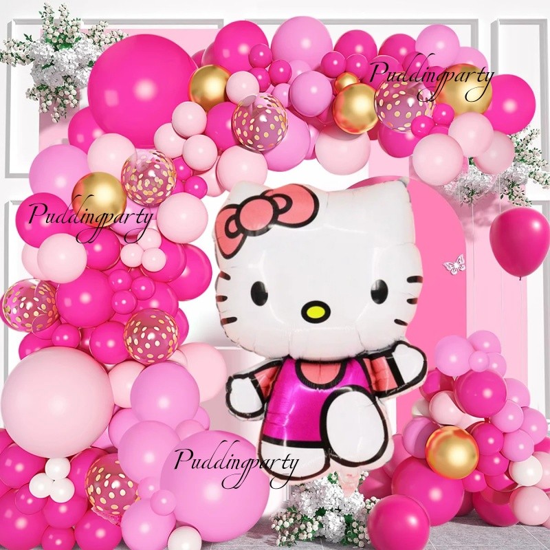 Disney Hello Kitty Balloon Set Pink White Gold Latex Garland Birthday ...