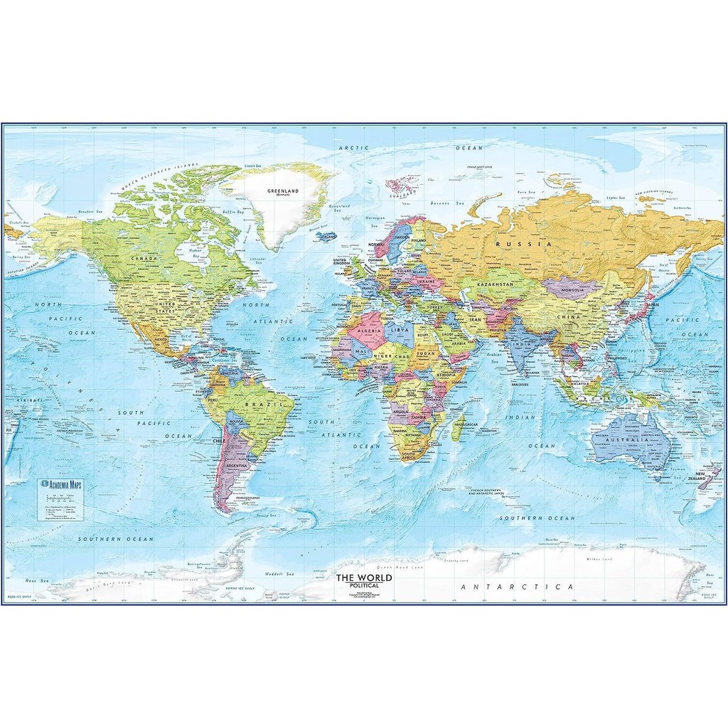 Large Blue Ocean World Wall Map X Detailed World Wall Map World Map ...