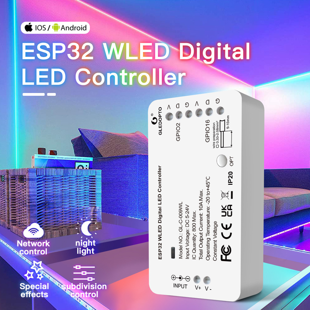 ESP32 WLED RGB RGBW Digital Strip Controller Supports WS2811 SK6812 SM16703P WS2812B APP Web ...