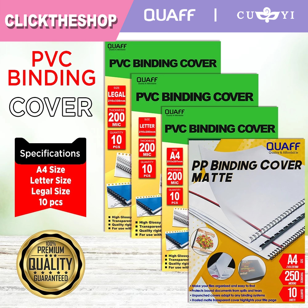 [10 Sheets] Quaff PVC Binding Cover Clear 200 Mic & PP Frosted Matte ...