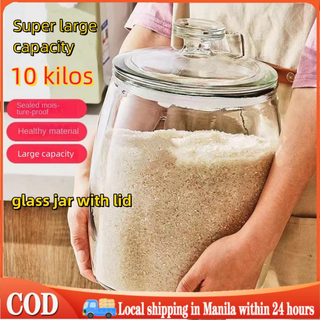 【PH Stock】8L 10L Glass Jar Rice Dispenser Food Storage Airtight Rice ...