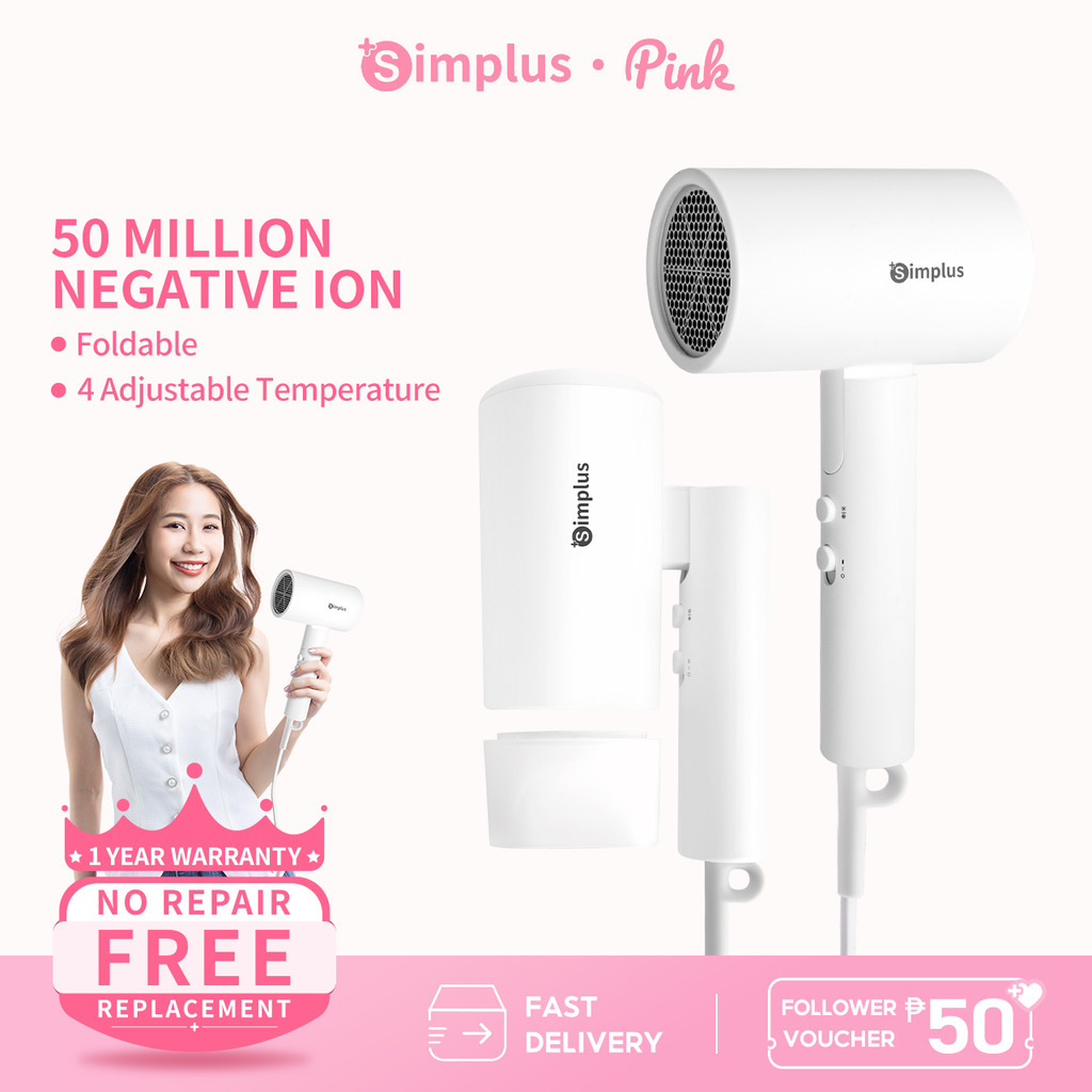 SimplusPink Hair Blower with 50M Negative Ion for Traveling CFJH007 ...