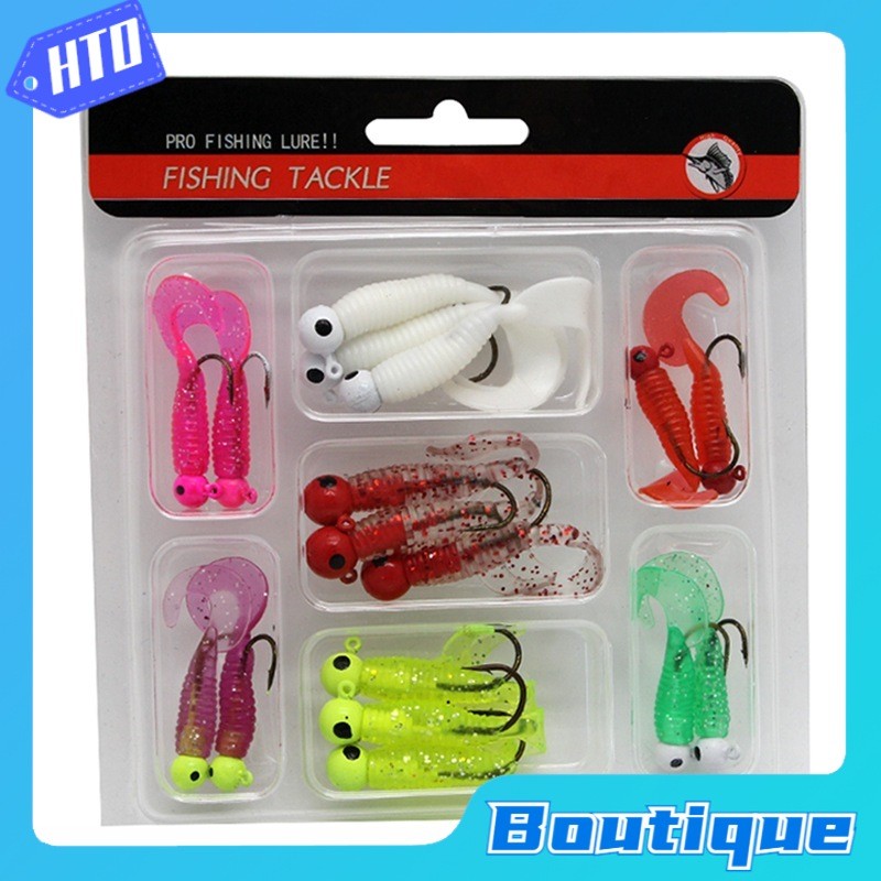 Lead Head Jig Soft Bait Fishing Hook Lure 17 Pcs 4.5g 7g Soft Worm Soft ...