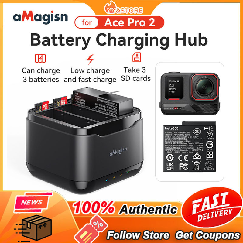 aMagisn Insta360 Ace Pro 2 battery charger + original battery (1800 mAh ...