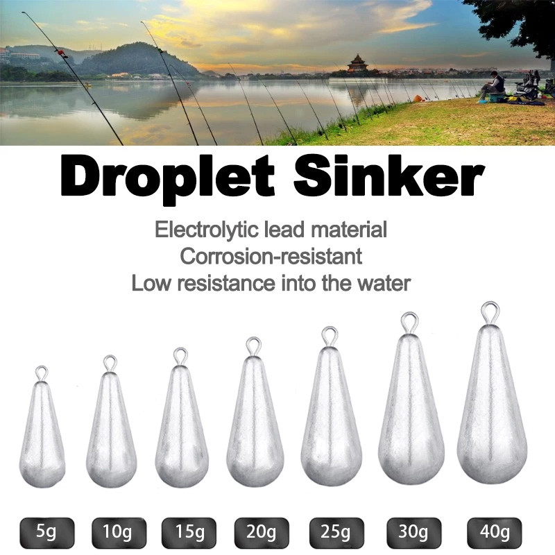 Ravoux 5-40g Droplet Sinker Corrosion-Resistant Low Resistance Fishing ...
