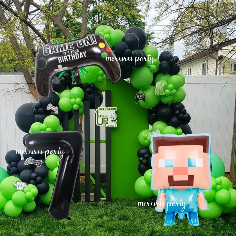Minecraft Theme Balloon Garland Green Number Ballons Set for Boys ...
