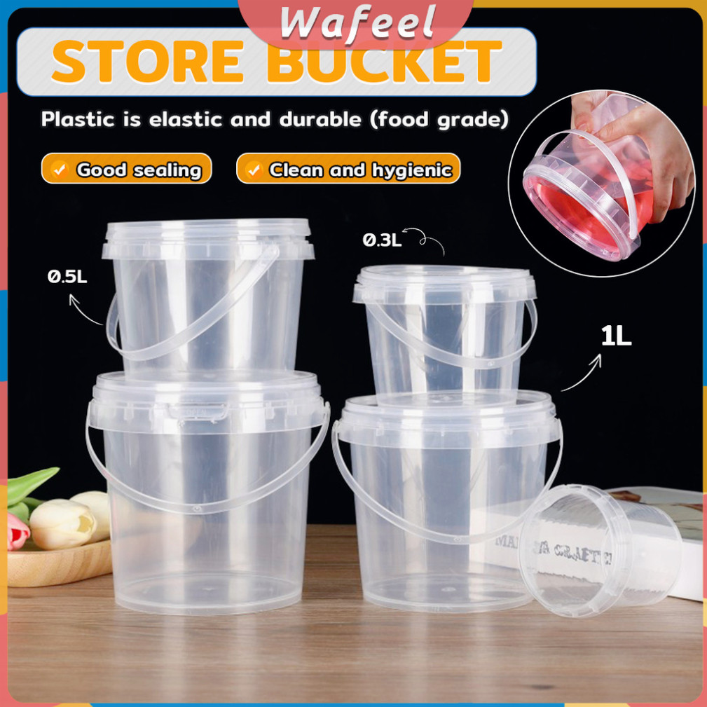 W.A. 0.3/0.5/L 1.5L 2L Bucket with Seal Clear Storage Plastic Container ...
