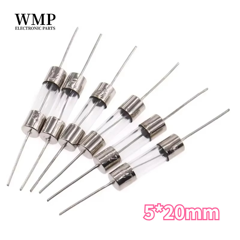 20/10Pcs 5*20mm Axial Glass Fuse Tube 250V with Lead Wire 2A 5A 8A 10A ...