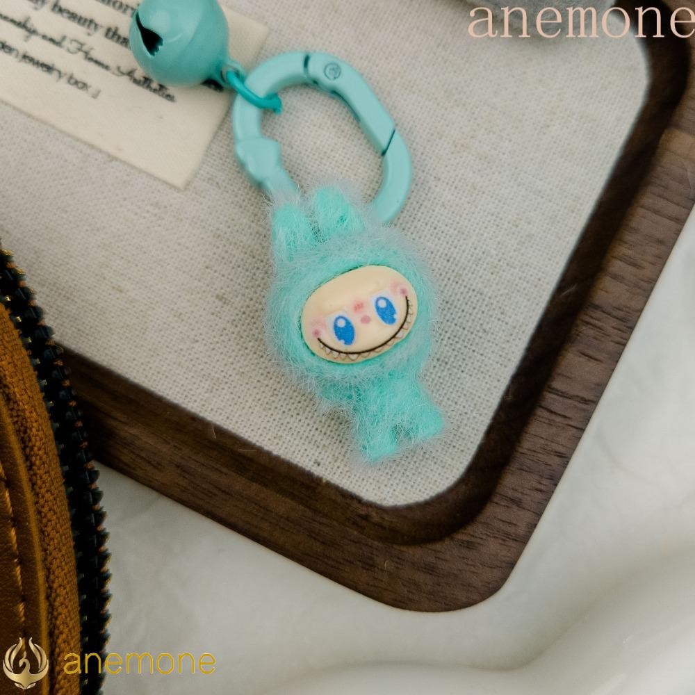 ANEMONE Flocking Labubu Keychain, Cartoon Fluffy Plush PVC Doll Key ...