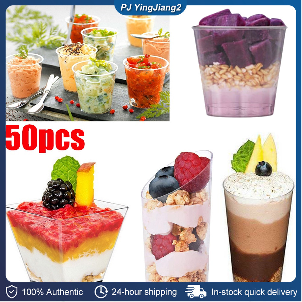 50PCS Disposable Plastic Shot Glass Plastic Cake Cups 50ml Mousse Cups ...