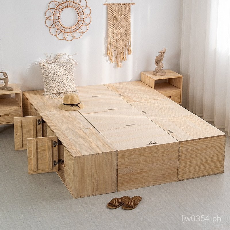 Extra Wide Bed Frame with High Box Platform, Wooden Box, Solid Wood Bed ...