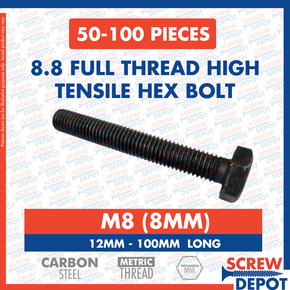 50-100PCS 8MM High Tensile Hex Bolt or HT Hexagolan Bolt Grade 8.8 ...