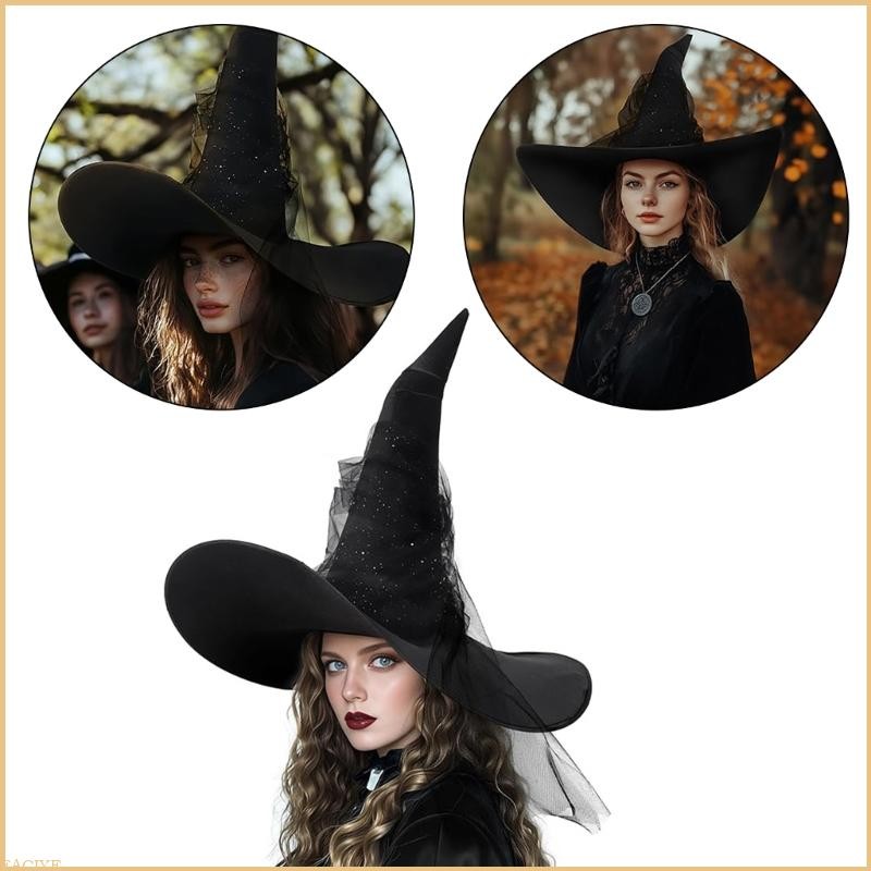 FACY Crinkled Witch Caps Dark Series Wizard Hat for All Age Halloween ...