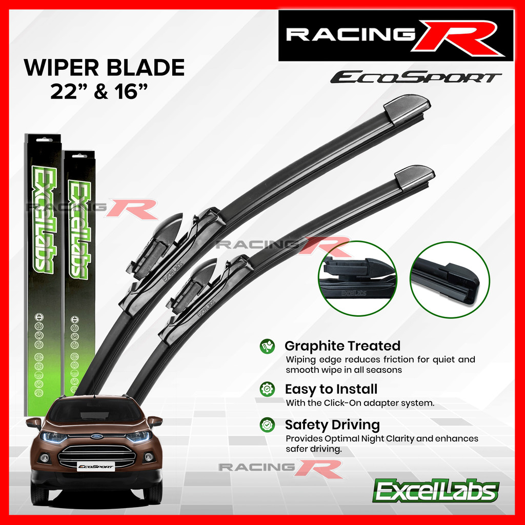 FORD ECOSPORT 2014 to 2025 EXCELLABS Front Wiper Blade All Season Banana Type Rubber B2 (22"/16 ...