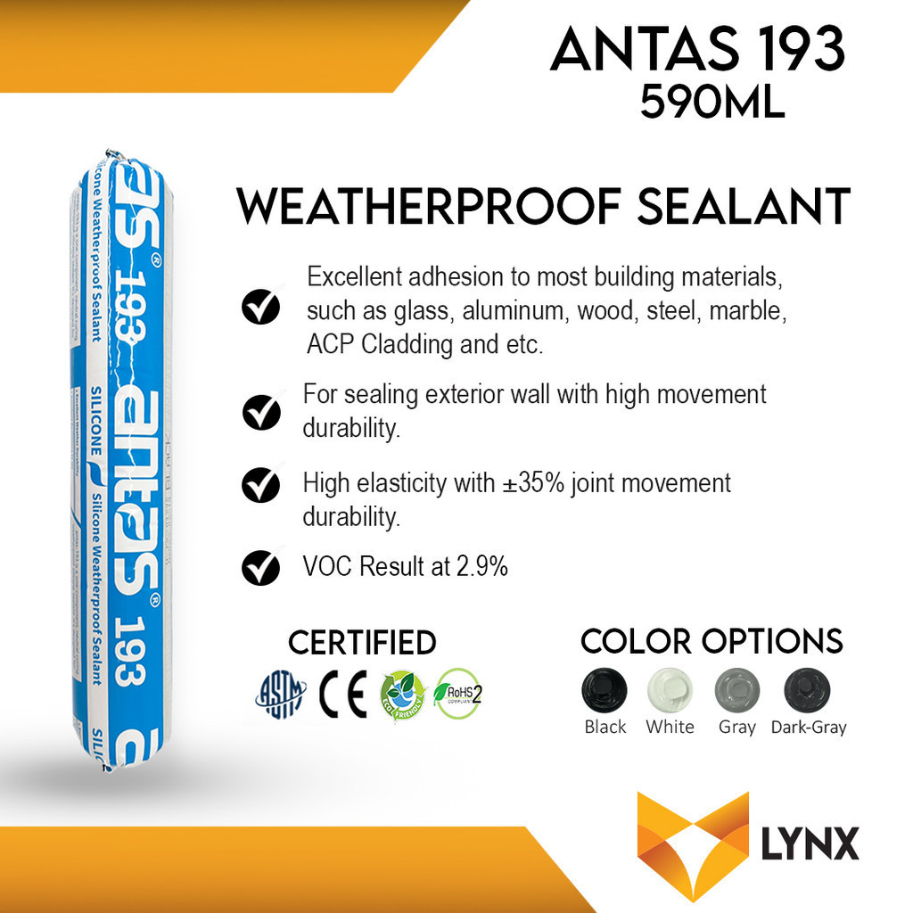 Antas 193 Weatherproof Silicone Sealant 590ml Sausage (WHITE) | Shopee ...
