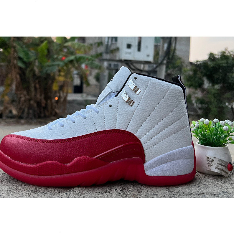 Jordan 12 white red high-top anti-slip comfortable aj12 sports running ...