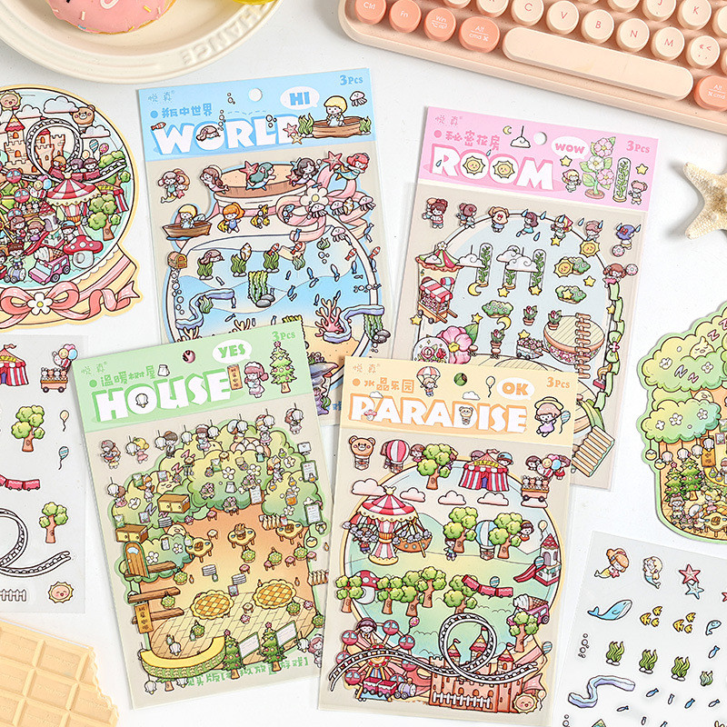 ENWEI 3 Pcs [Dreamland Series] 3D Landscape Deco Stickers Cute PET ...