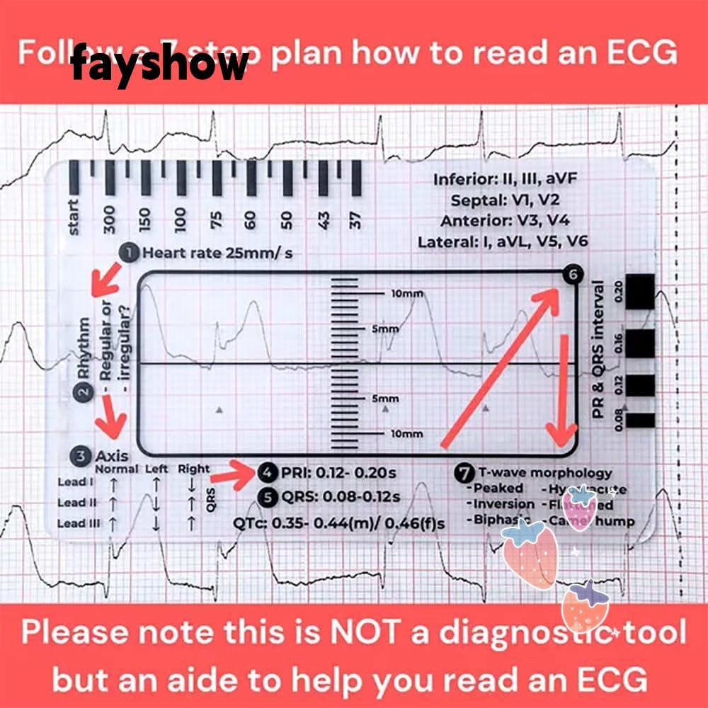 FAY ECG 7 Step Ruler, ECG/EKG Portable EKG Calipers, Transparent ...