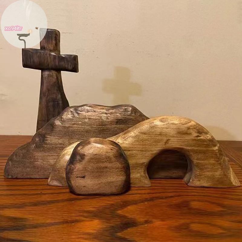 XOITR 4pcs/set Wooden Easter Tomb Scene Jesus Nativity Scene Wooden ...