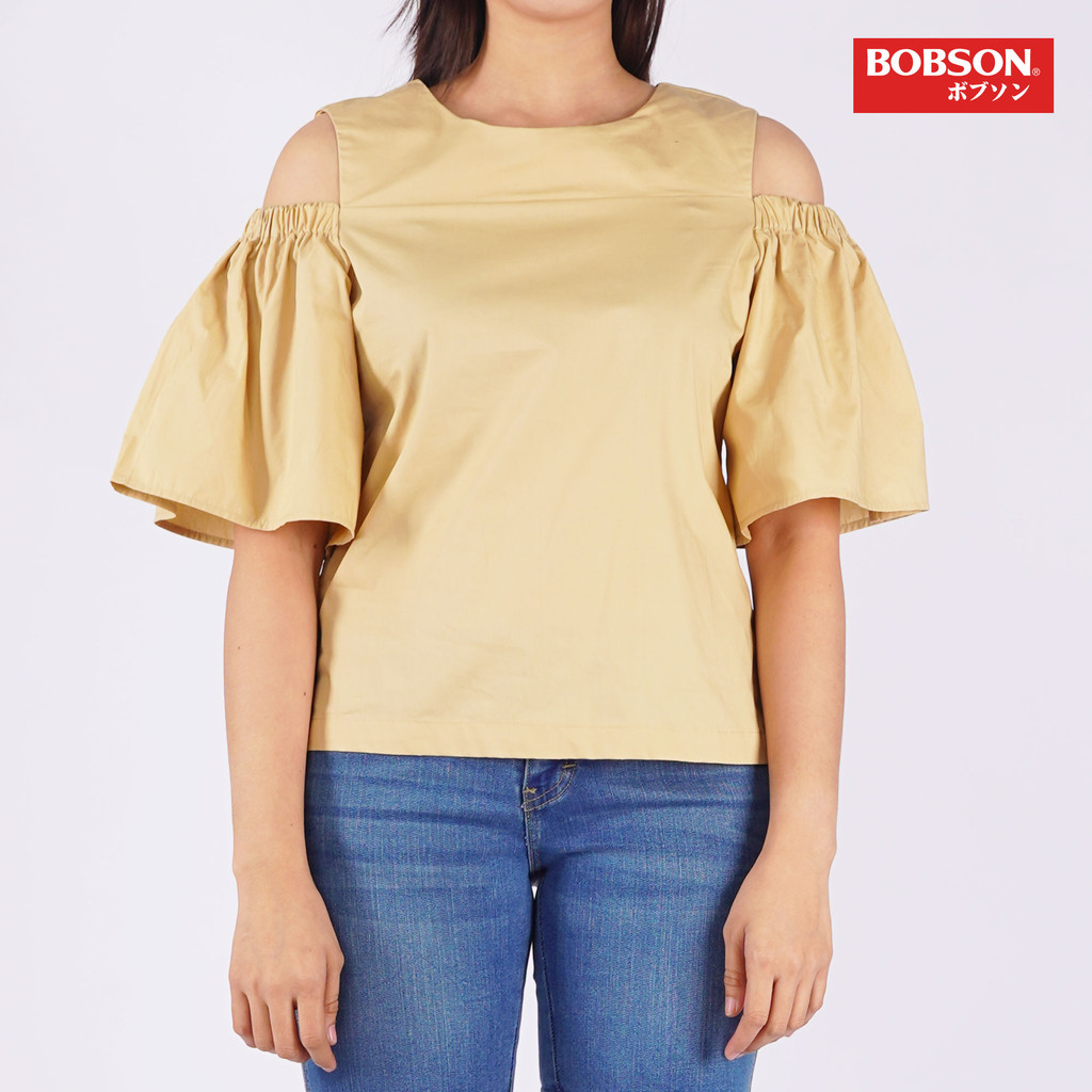 Bobson Japanese Ladies Basic Woven Shirt Relaxed Fit 154995 (Beige) | Shopee Philippines