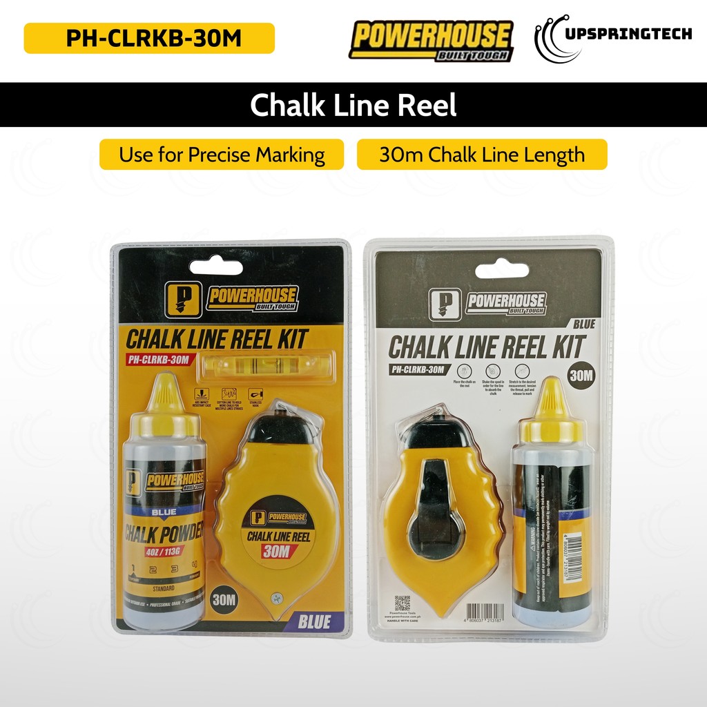Powerhouse Chalk Line Reel Kit – 30M with 113g Blue Chalk & Level Bar ...