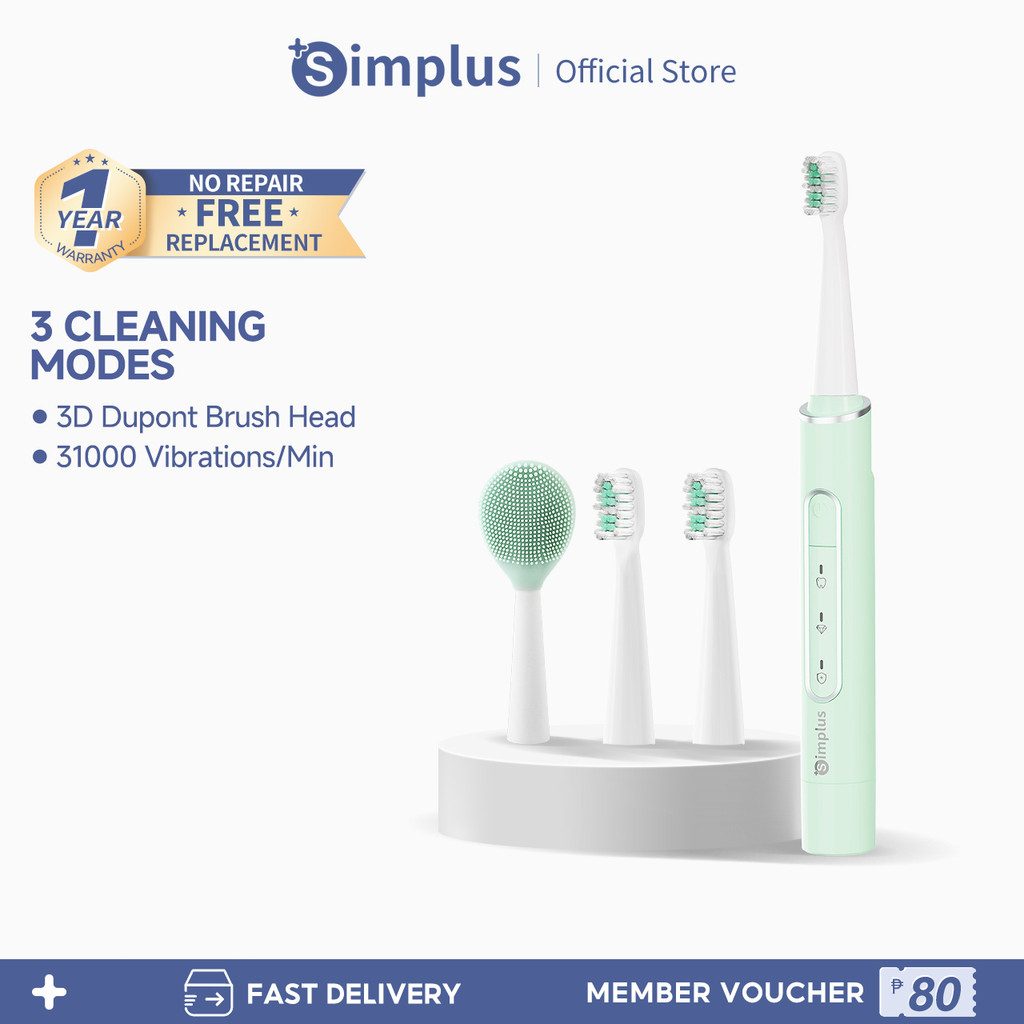 Simplus Electric Toothbrush 2-in-1 Tooth & Facial Cleansing 3 Modes 2 ...