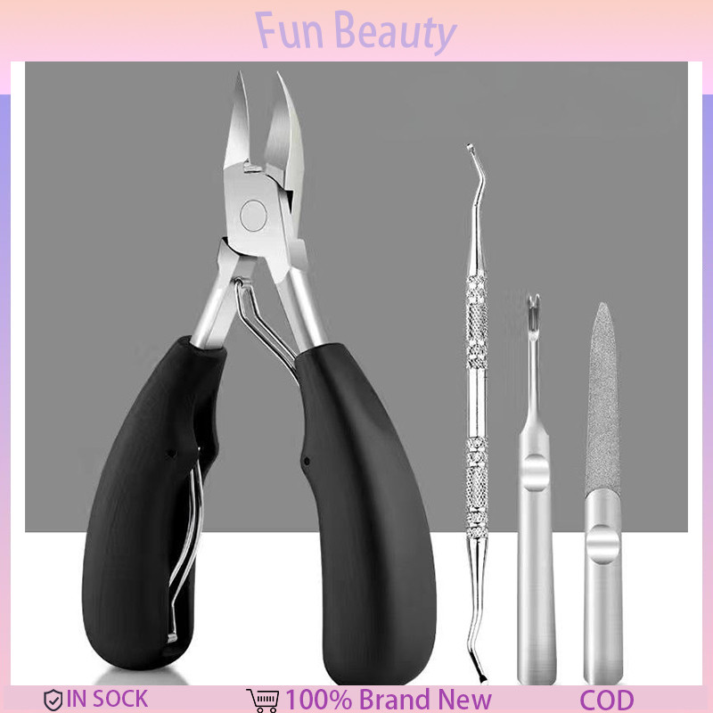 Nail Clipper Portable Stainless Steel Nippers Set Cuticle Pusher Dead ...