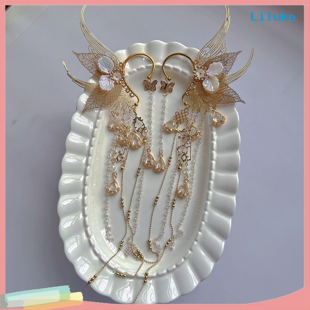 [LK] 1 Pair Women Earrings Fairy Ear Cuffs Dreamy Mermaid Fin Butterfly ...