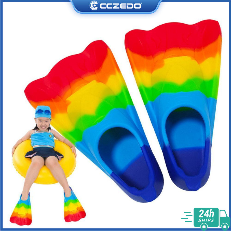 CCZedo Kids Swim Training Fins, Comfortable Silicone Short Fins for Lap ...