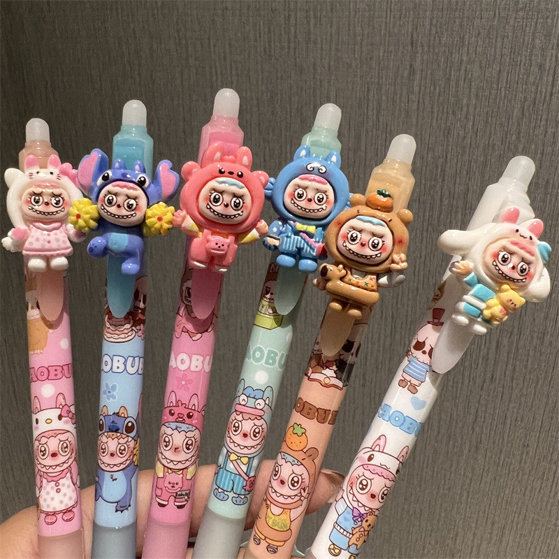 [LC] Cute cartoon writing pen 0.5mm pressed erasable student Labubu ...