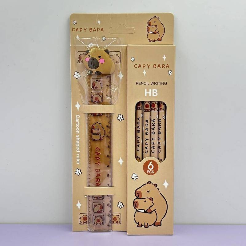 7Pcs/Set Capybara Wooden Pencil HB Pencil With Ruler Cartoon Children's ...
