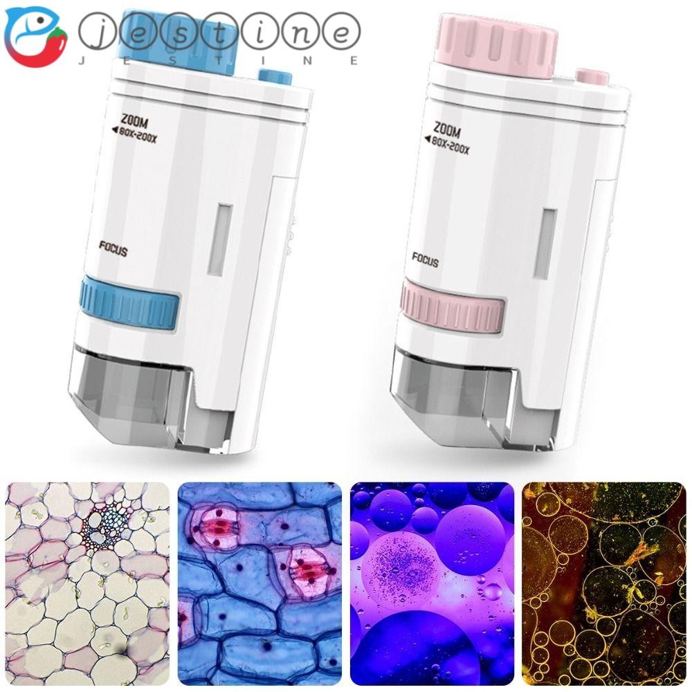 JESTINE Pocket Microscope, 80-200x LED Light Electric Mini Microscope ...