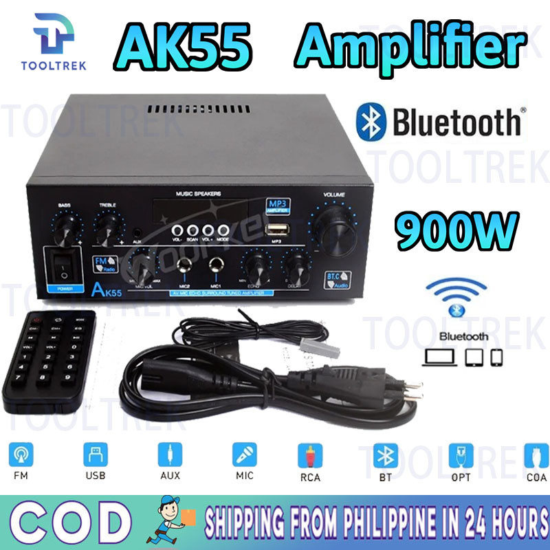 Amplifier AK55 RMS 70W+70W Channel 2.0 Bluetooth 5.0Hifi Home Power Amplifier MAX900W Subwoofer ...