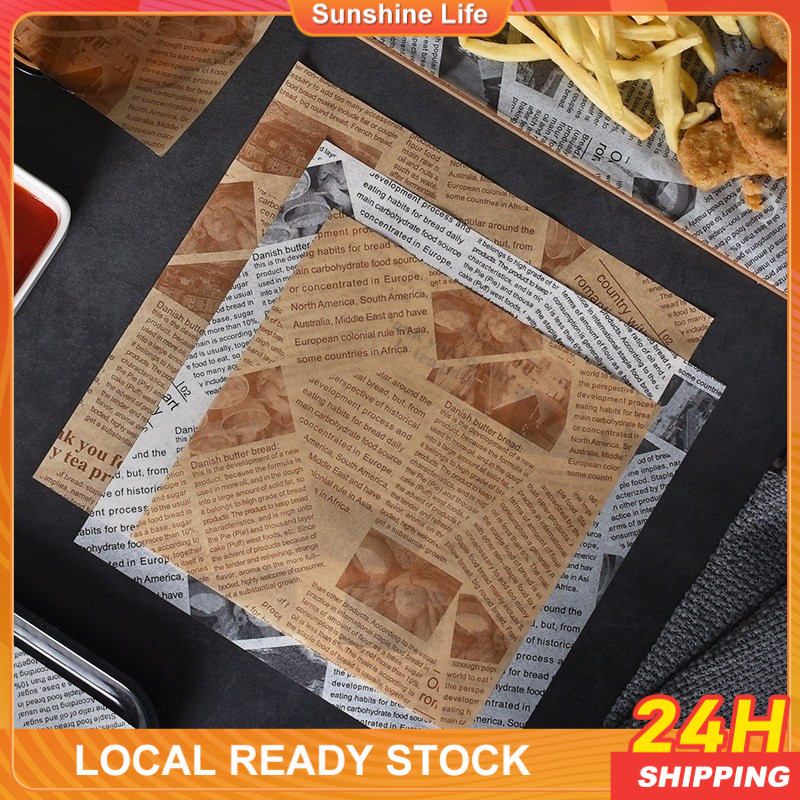 (50pcs) Wax Paper Burger Sandwich Cake Roll Wrapping Paper Greaseproof ...