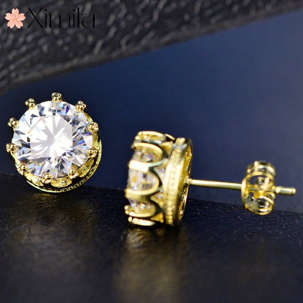 Hot Sale Tricolor Imitation Moissanite Crown Earrings 1 Carat Rose Gold ...
