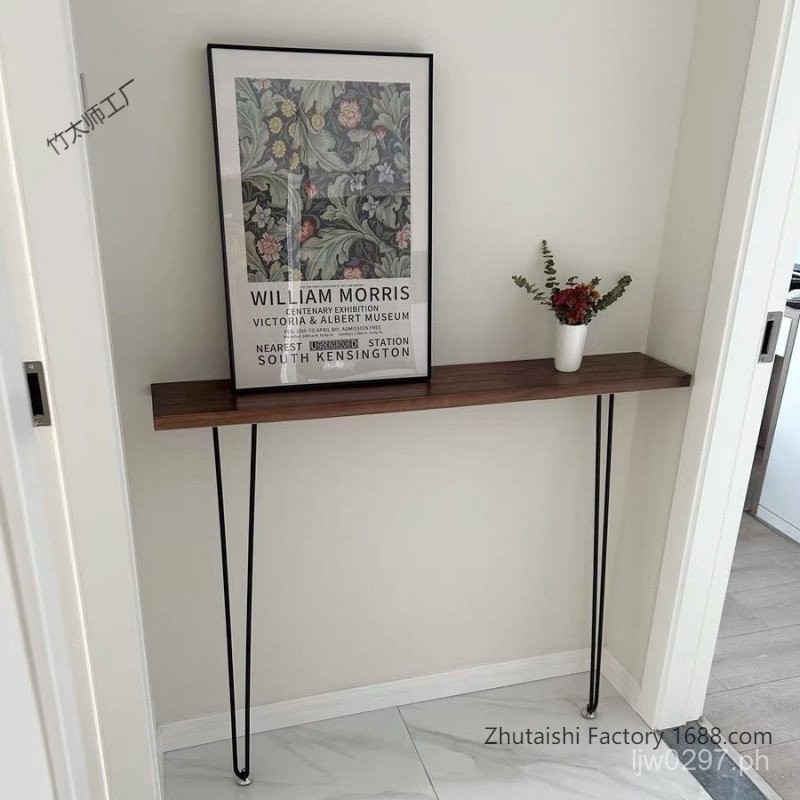 Nordic Solid Wood Entryway Narrow Console Table Wall-Mounted Iron Art ...