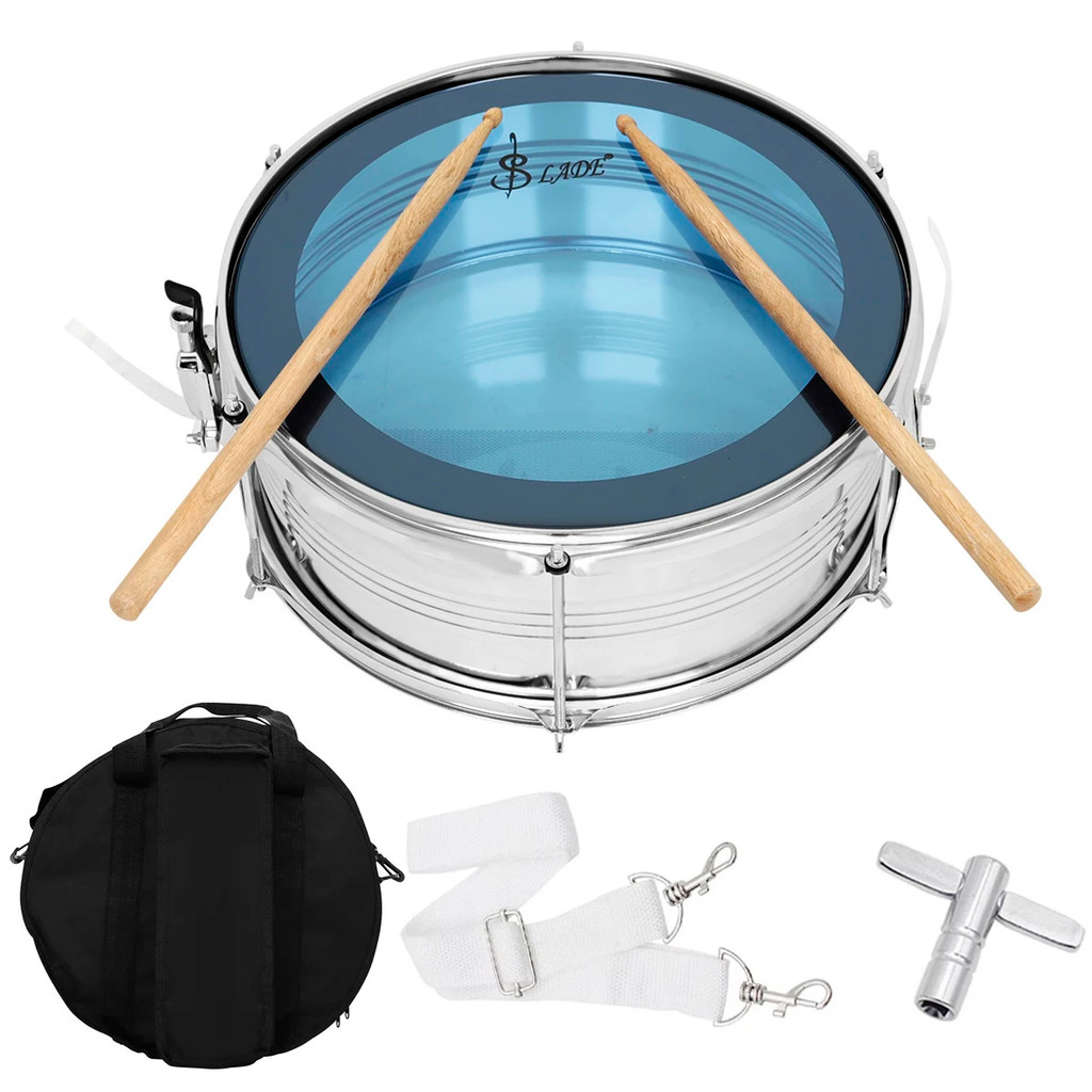 14 Inch Blue Snare Drum Set With Drumsticks Shoulder Strap Drum Key Bag ...